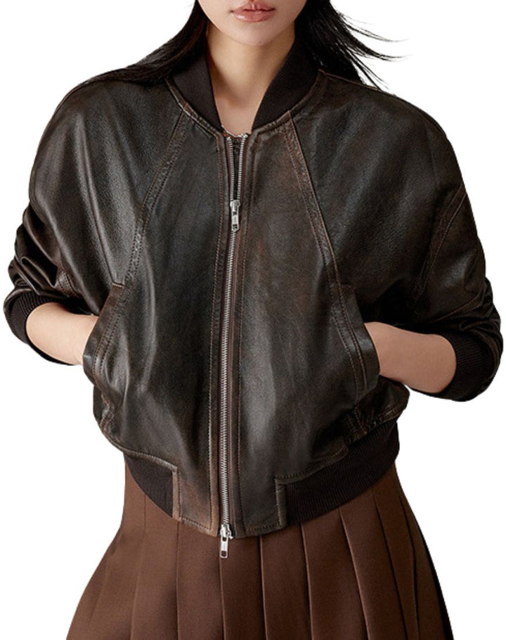Women's Brown Leather Bomber Jackets 2025 | Shop Now – Amrika Leather